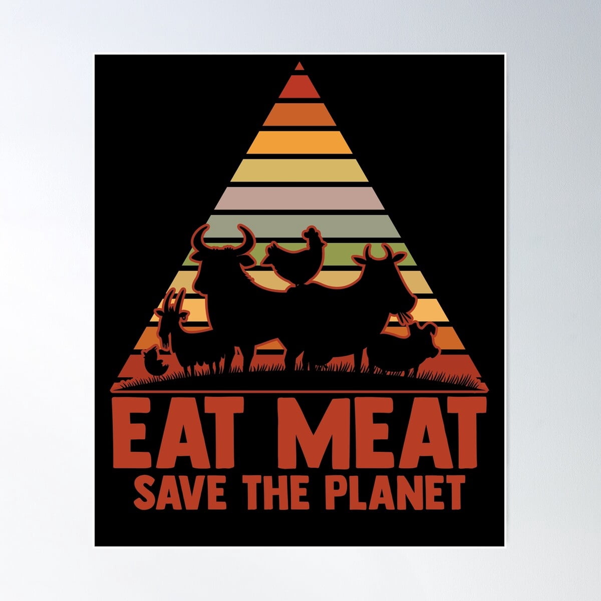 Eat Meat Save The Planet Food Pyramid Servings Foodie Poster Wall Art ...