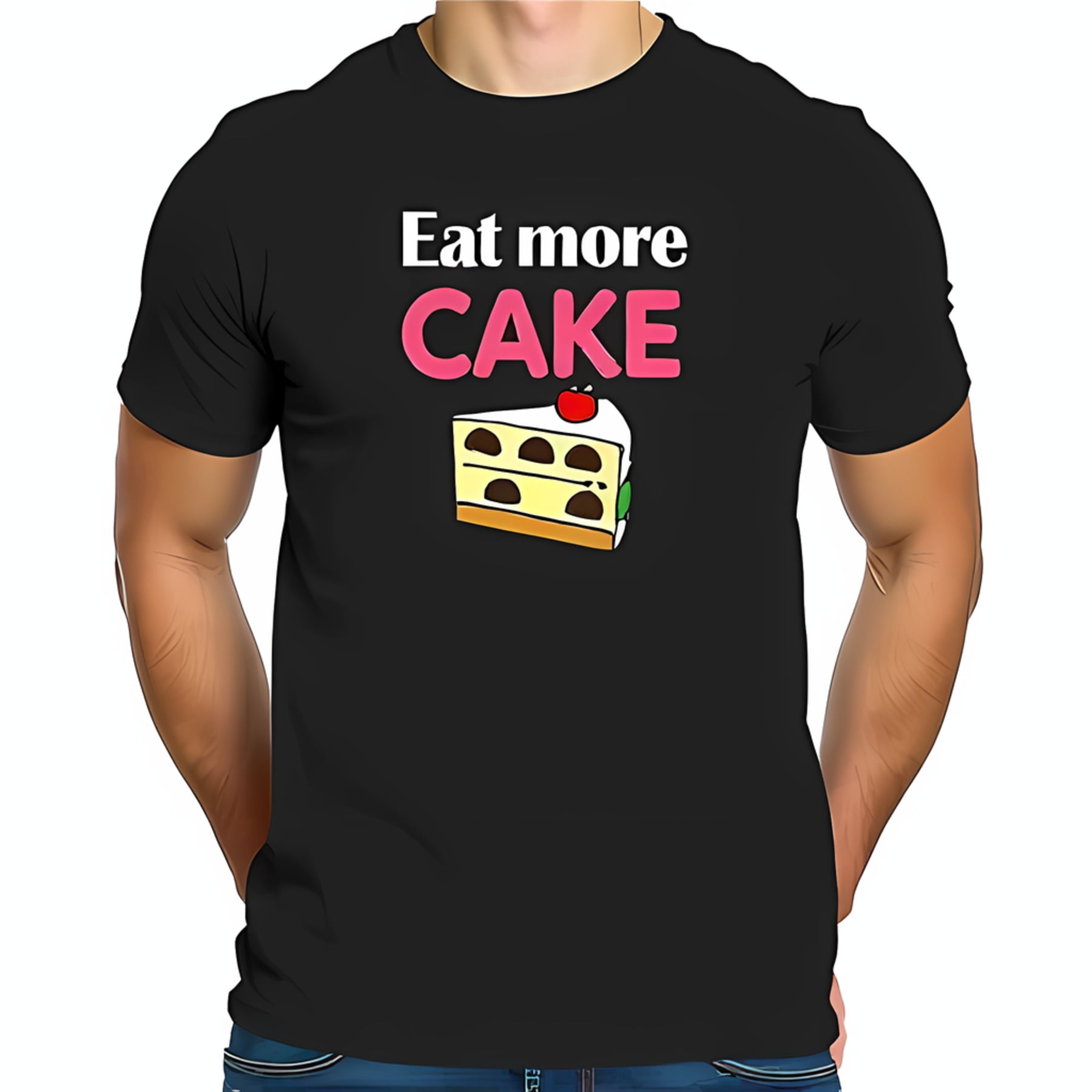 Eat More CAKE Graphic Cotton Short Sleeve T-Shirt - Fun Cartoon Cake ...