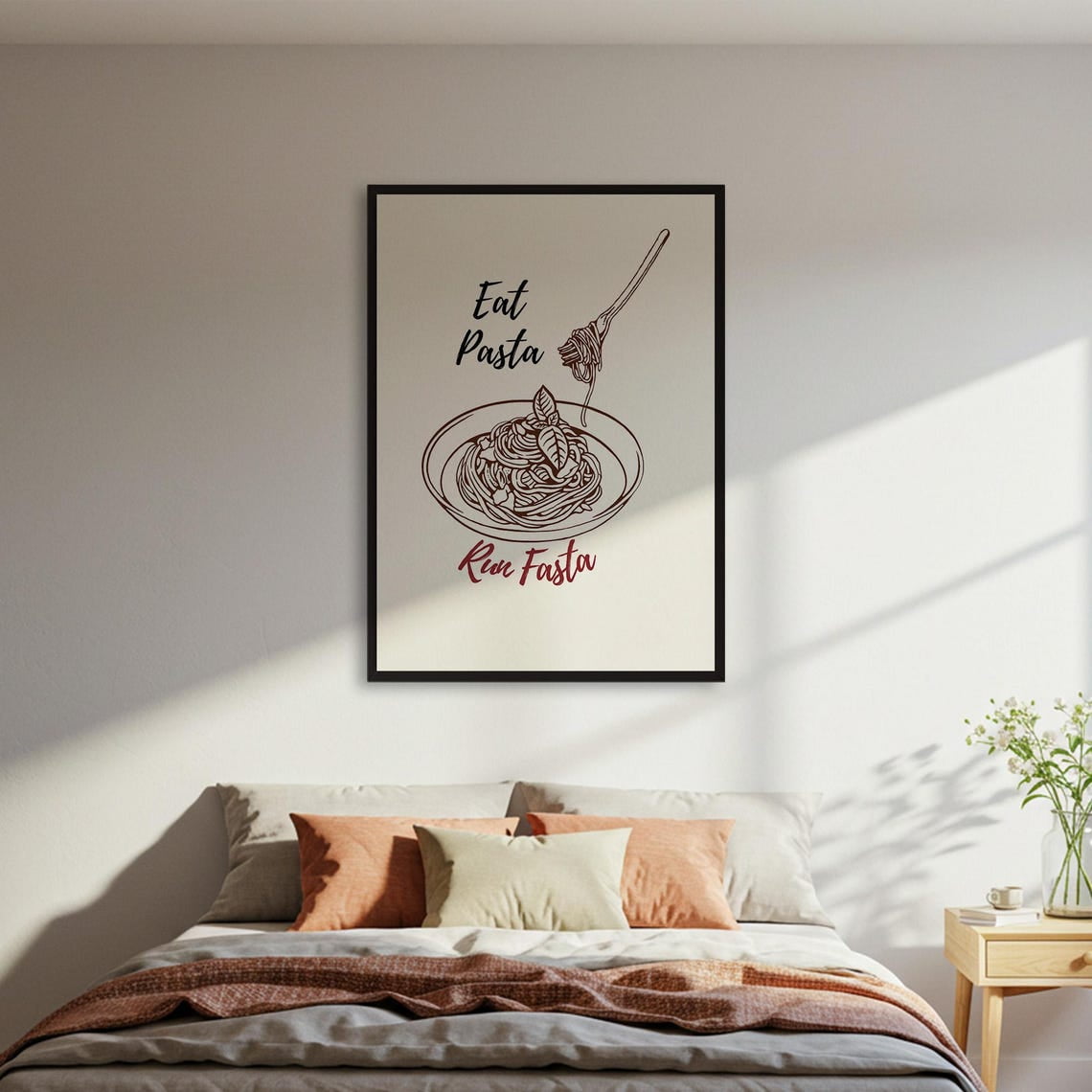 Eat Pasta Run Fasta Poster Print, Funny Kitchen Quote Wall Art ...