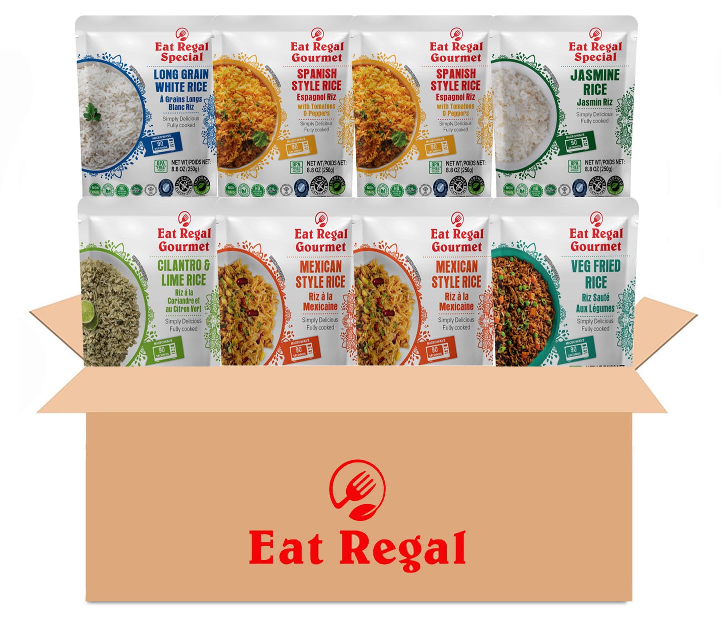 Eat Regal Microwave Rice 6 Flavor Variety Pack of 8, with Jasmine ...