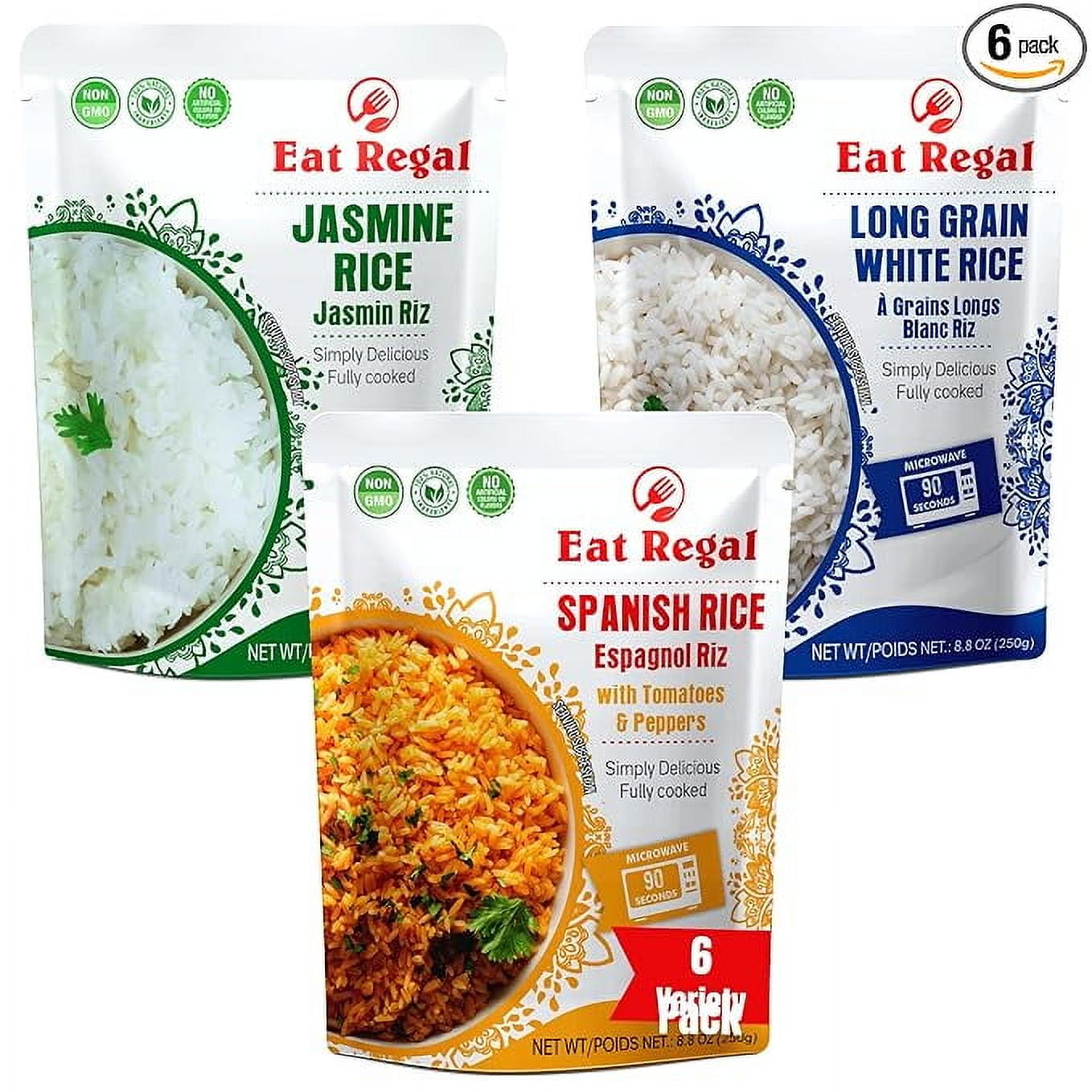 Eat Regal Rice 3 Flavor Variety Pack of 6, 8.8oz with Spanish X2, Thai ...