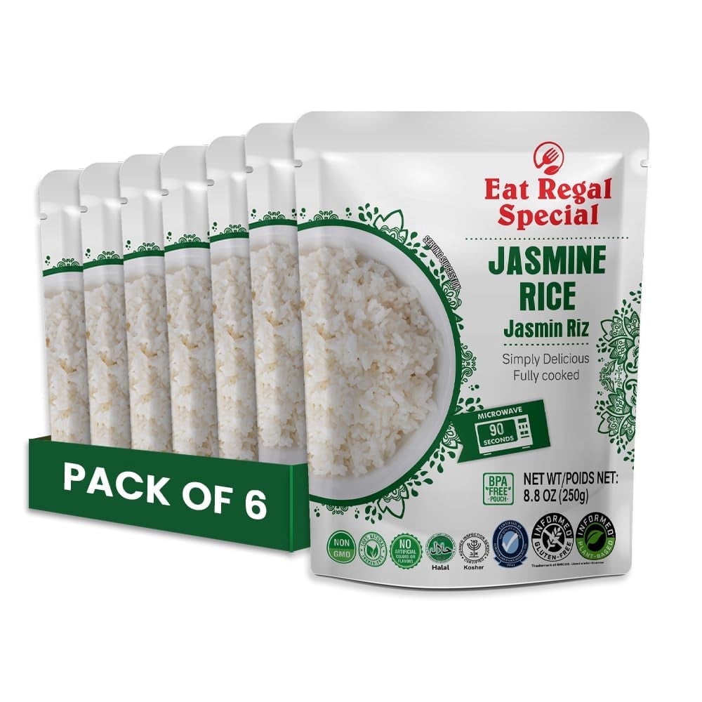 Eat Regal Thai Jasmine Rice Pack of 6, 8.8 Ounce, Ready to Eat in 90 ...