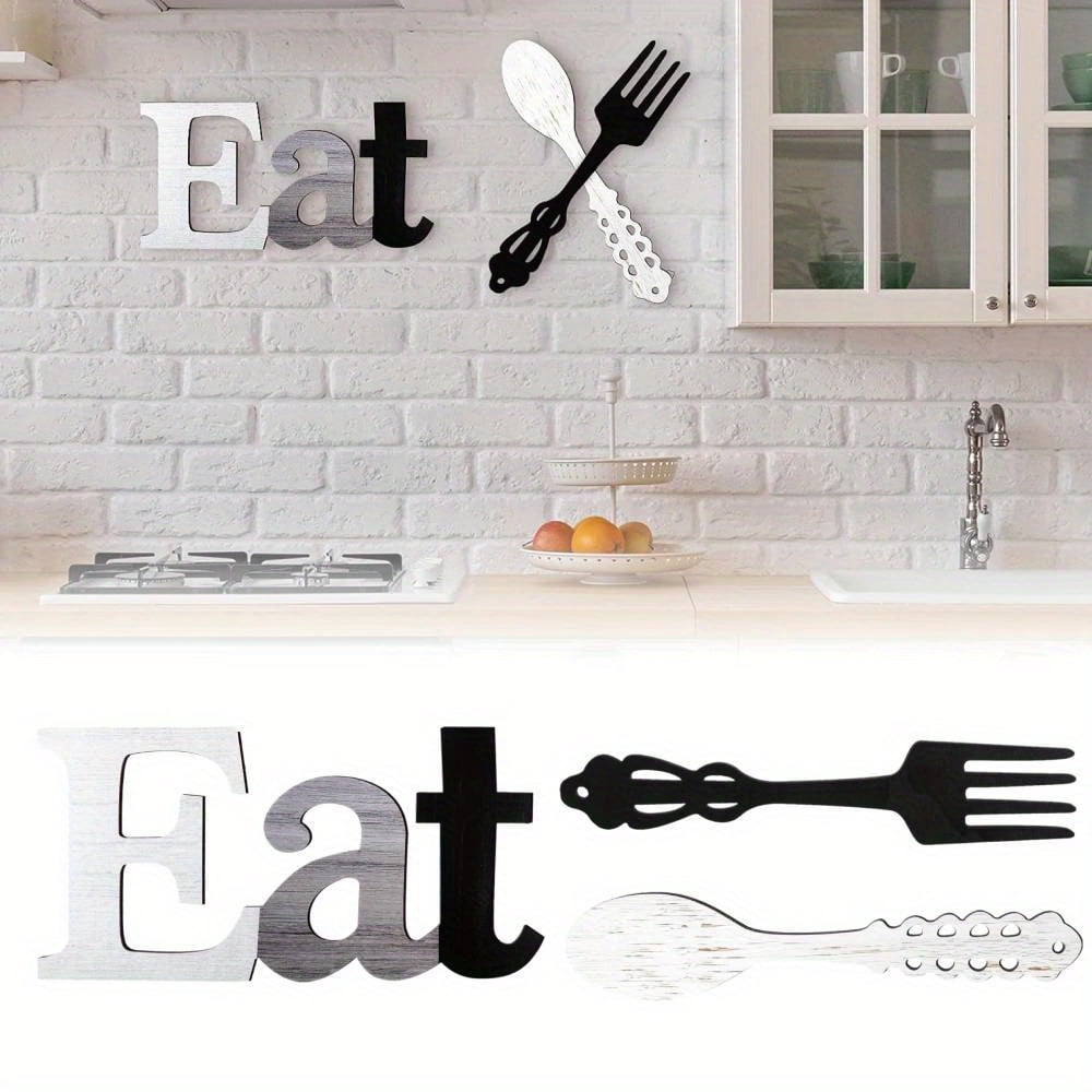 Eat Sign Set Hanging Art Kitchen Eat Sign Fork and Spoon Wall Decor ...