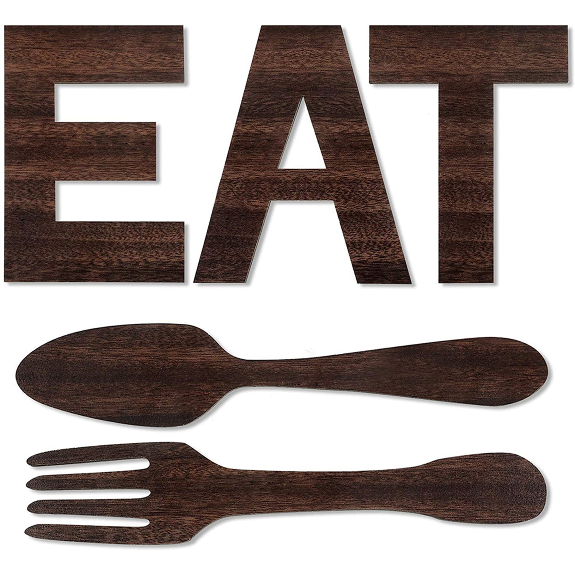 Eat Sign for Kitchen Fork and Spoon Wall Decor, Rustic Wood Eat ...