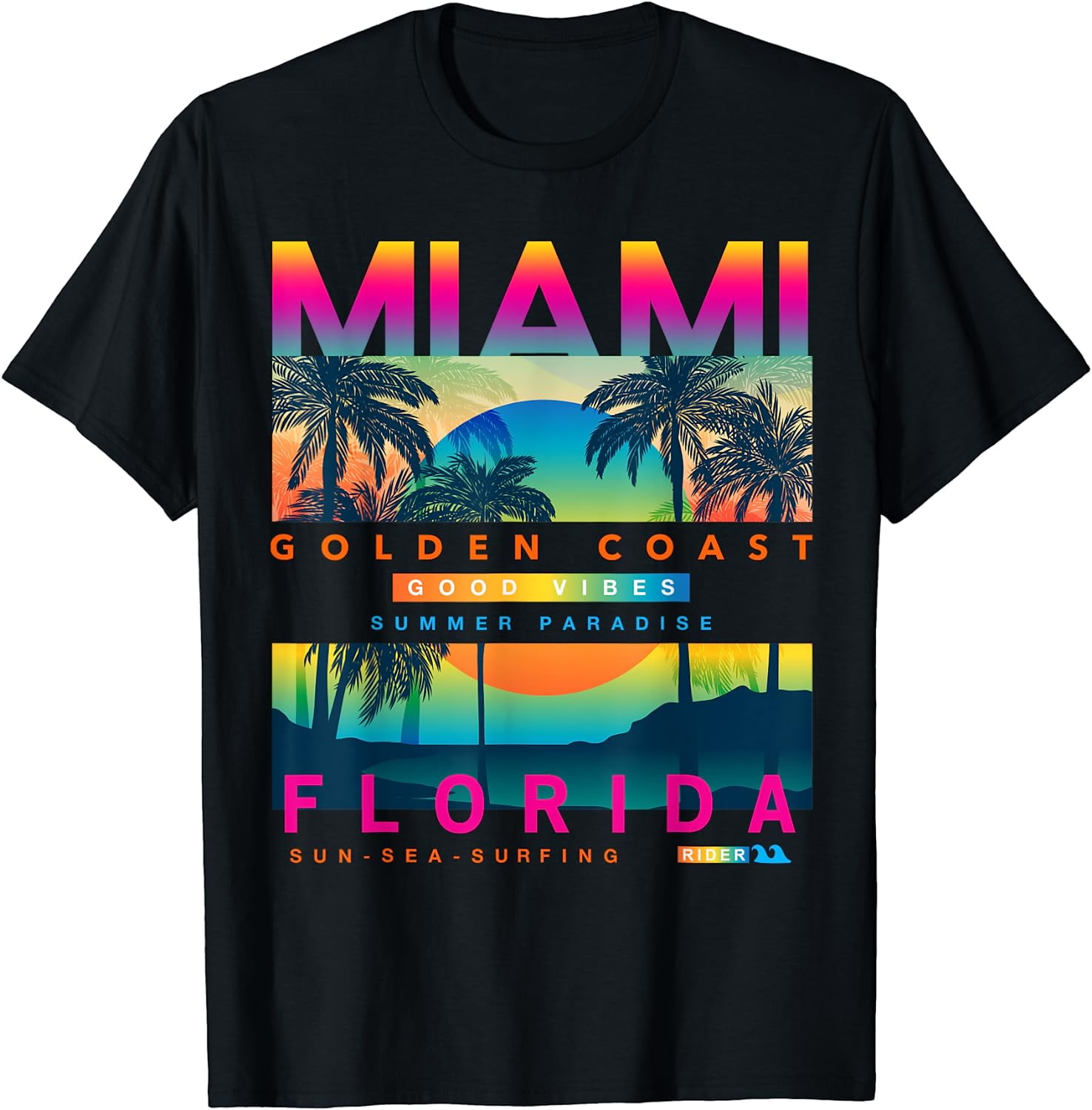 Cotton Tee Wear Miami Florida T shirts, Miami Colorful Sunrise graphic ...