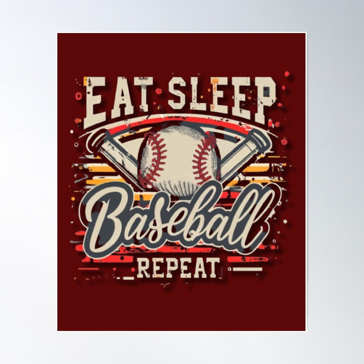 Eat Sleep Baseball Repeat Poster Wall Art, Modern Wall Decor For Living ...