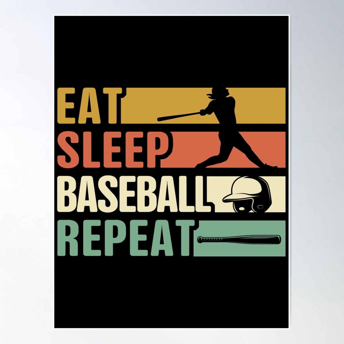 Eat Sleep Baseball Repeat Poster Wall Art, Modern Wall Decor For Living ...
