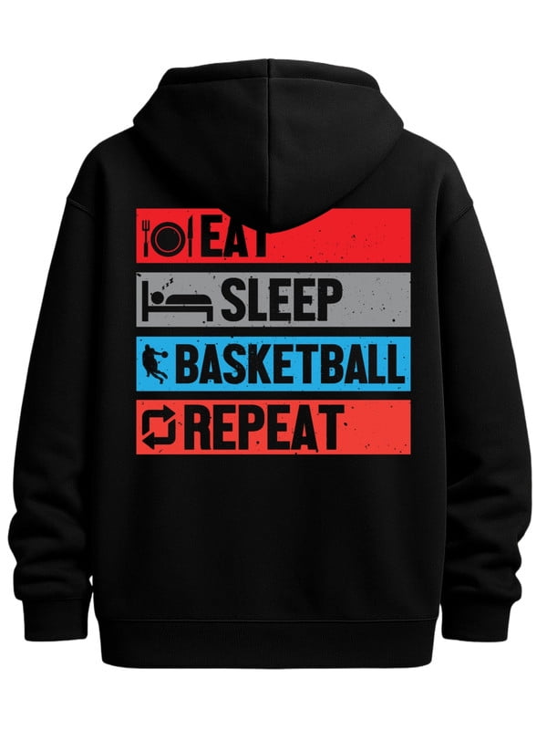 Eat Sleep Basketball Repeat graphic hoodies mens hoodies black Warm and ...