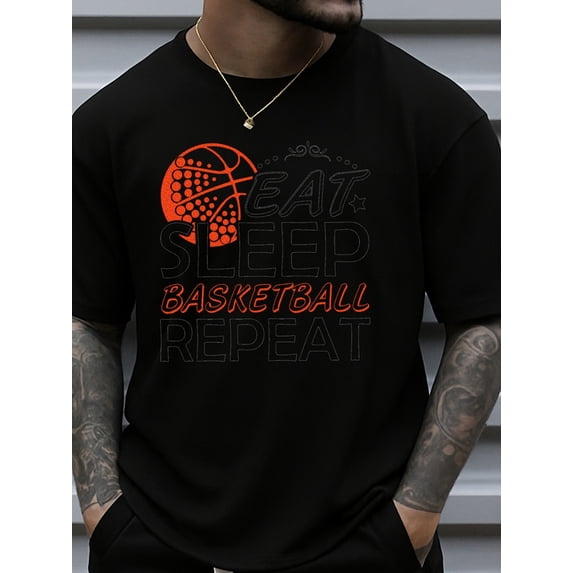 Eat Sleep Basketball Repeat men's Exercise 180G 100% Cotton black ...