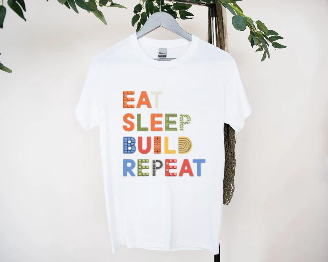 Eat Sleep Build Repeat Bricks Fan Funny Builder Graphic T-Shirt, for ...