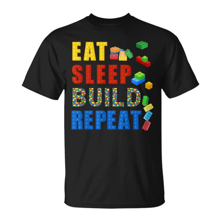 Eat Sleep Build Repeat Building Bricks Blocks Master Builder T-Shirt ...