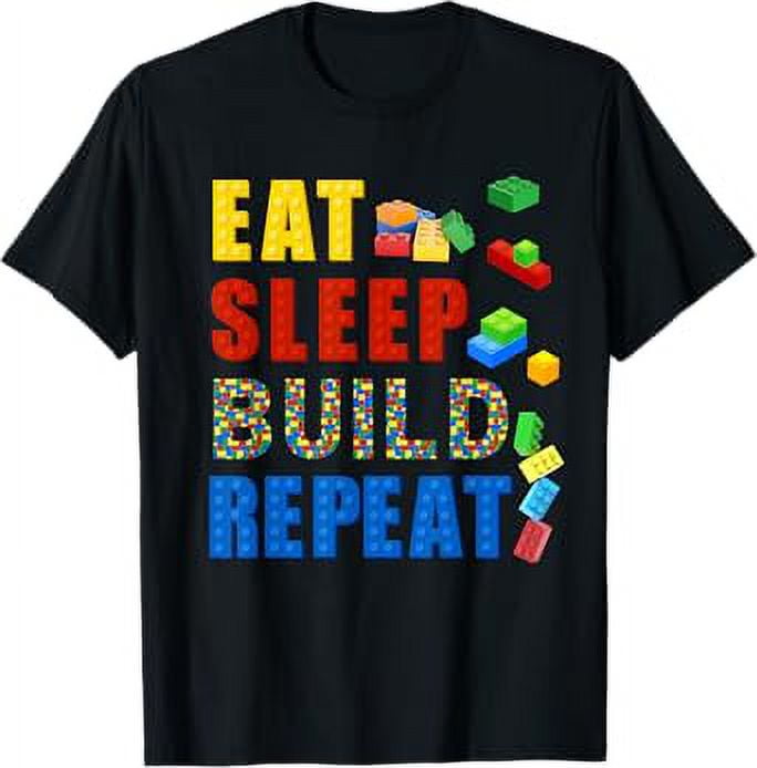 Eat Sleep Build Repeat Building Bricks Blocks Master Builder T-Shirt ...