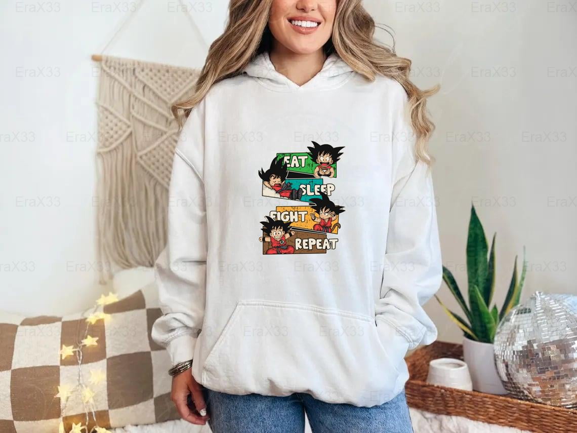 Eat Sleep Fight Repeat Hoodie with Anime Action Energy, for men & women ...