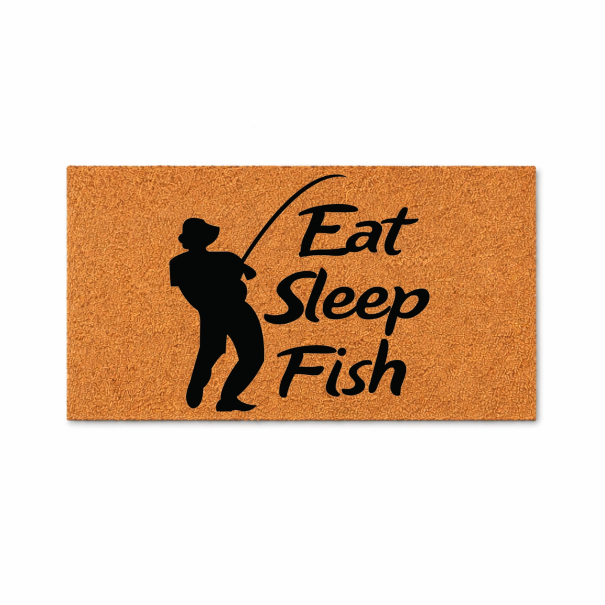 Eat Sleep Fish, Fishing Silhouette Doormat - Brown Coir PVC Outdoor ...