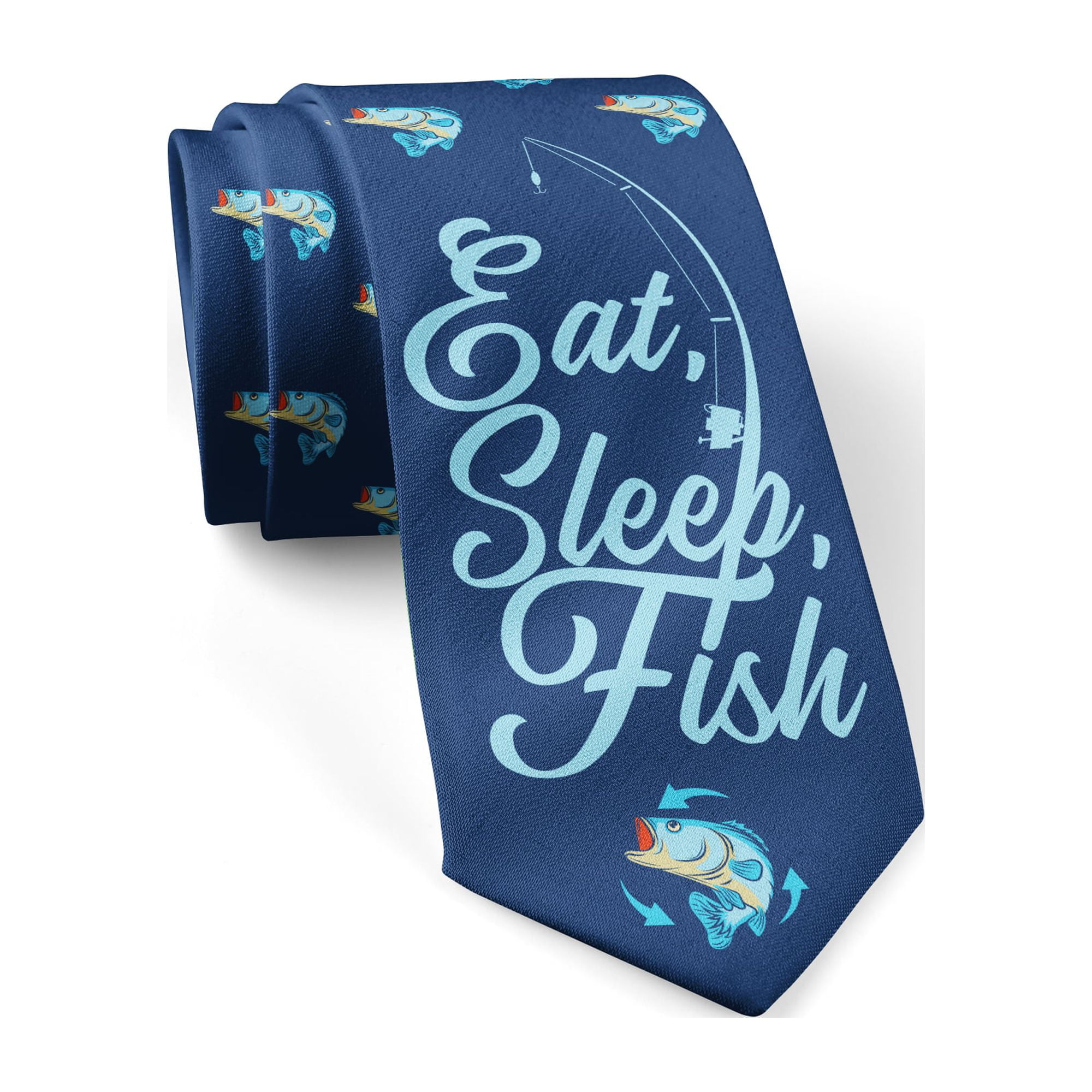 Eat Sleep Fish Necktie Funny Neckties for Men Fishing Tie Mens Novelty ...