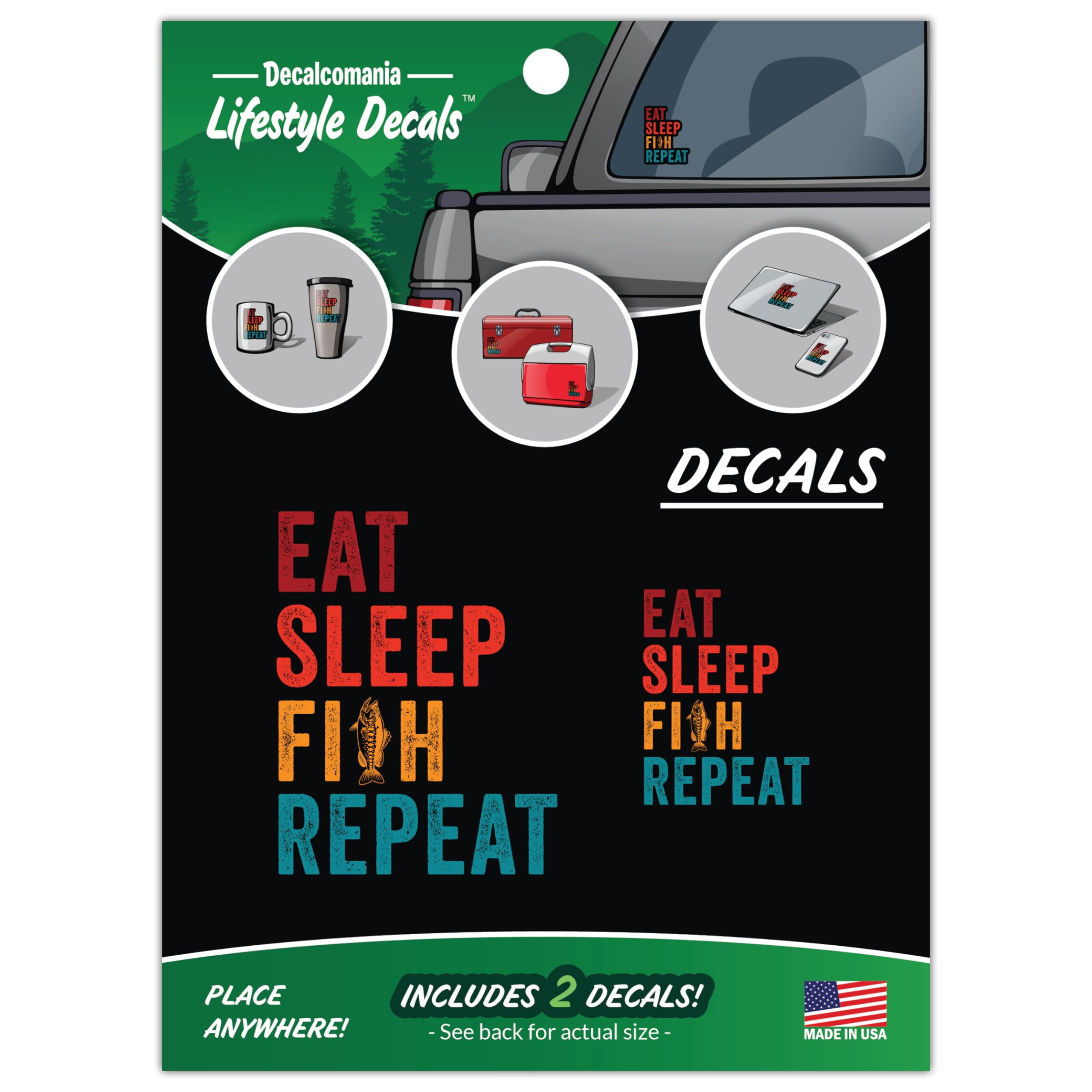 Eat, Sleep, Fish, Repeat Decals - Set of 2 Funny Fishing Vinyl Car ...