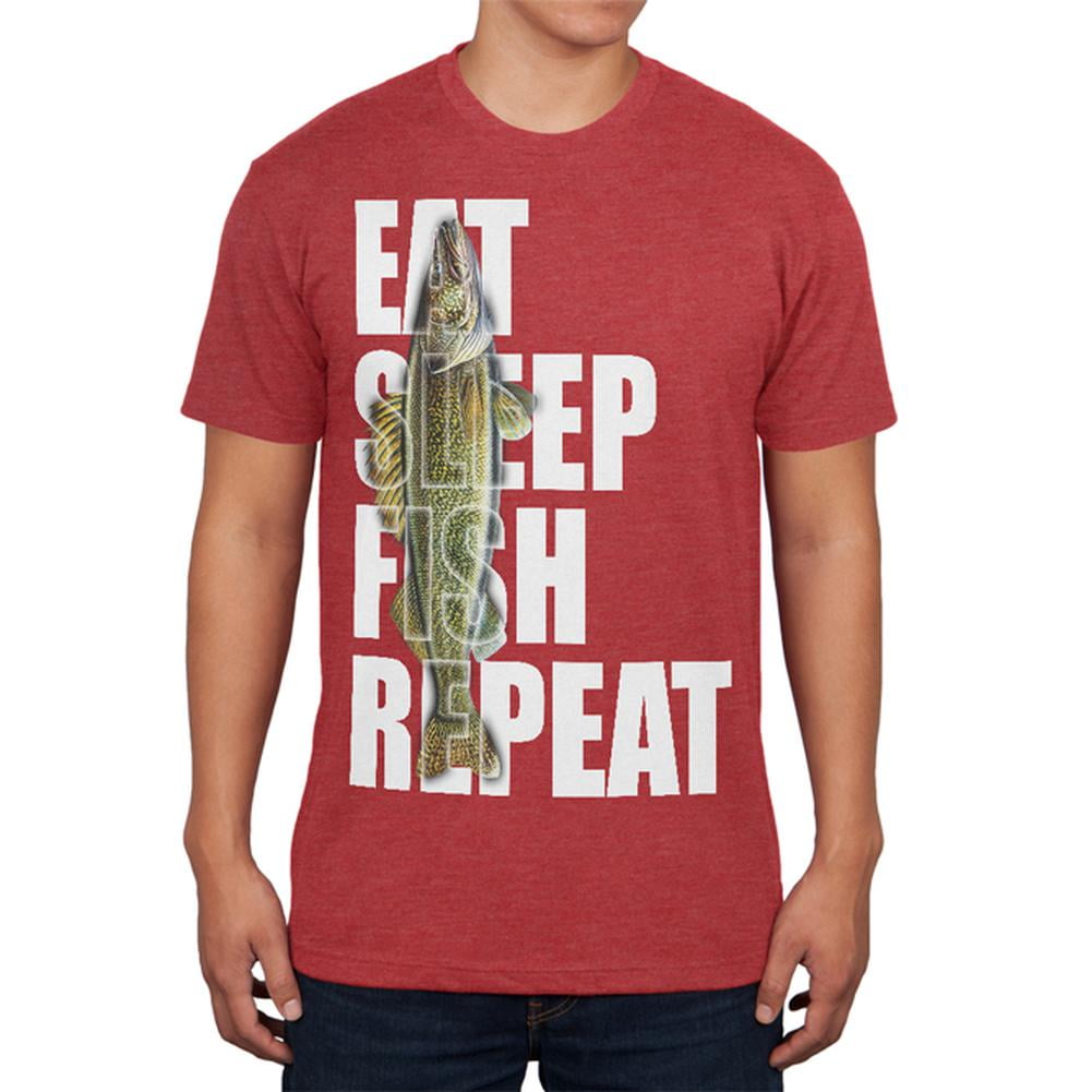 Eat Sleep Fish Repeat Walleye Mens Soft T Shirt Vintage Red X-LG ...