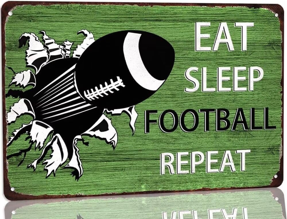 Eat Sleep Football Repeat Metal Tin Sign Wall Poster Decor Funny Retro ...
