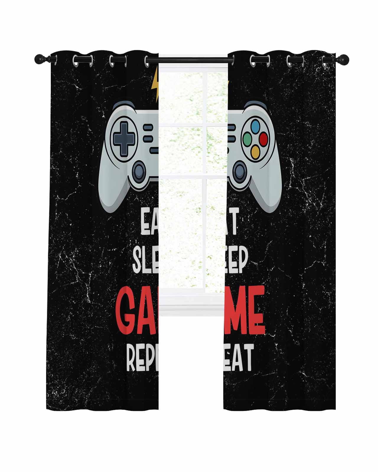 Eat Sleep Game Repeat Blackout Curtains 96 Inch Length Cartoon Game ...
