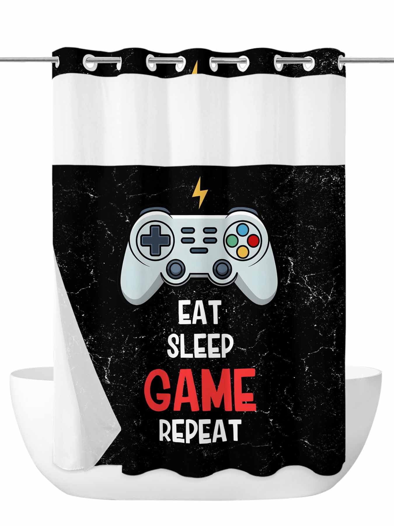 Eat Sleep Game Repeat No Hook Shower Curtain and Liner Set Cartoon Game ...