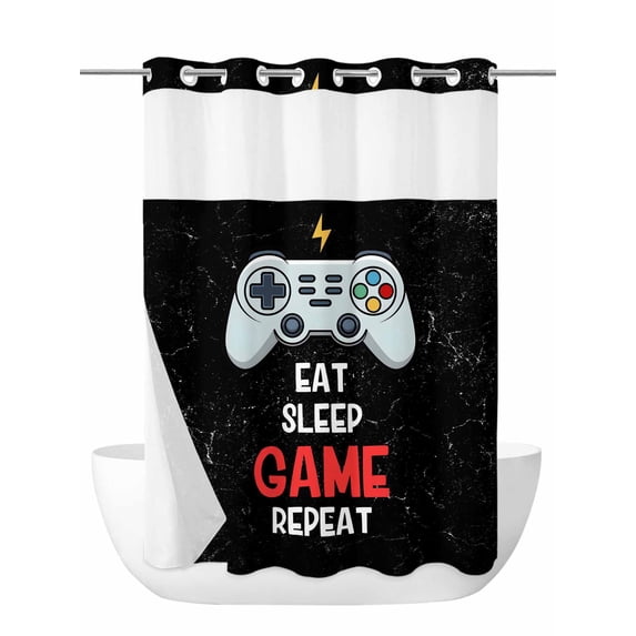Eat Sleep Game Repeat No Hook Shower Curtain and Liner Set Cartoon Game ...