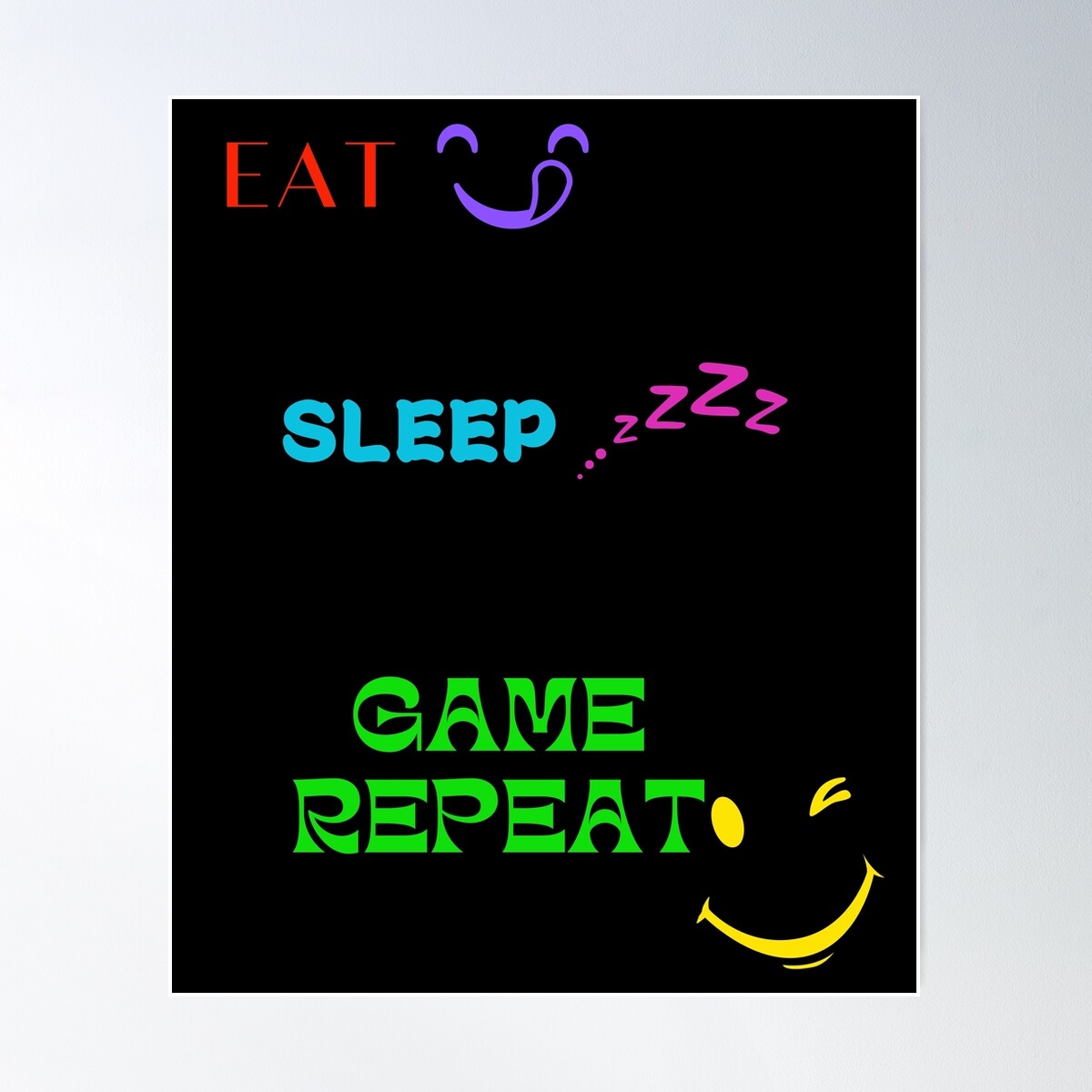 Eat, Sleep, Game Repeat Poster Wall Art, Modern Wall Decor For Living ...