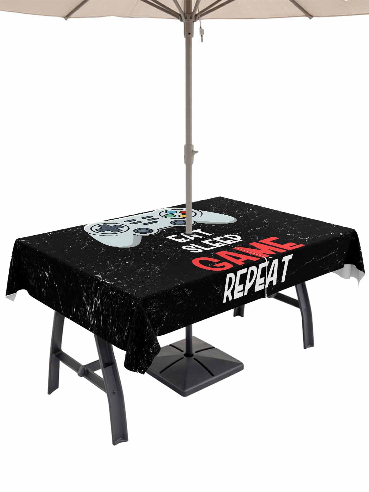 Eat Sleep Game Repeat Rectangle Outdoor Tablecloth with Umbrella Hole ...