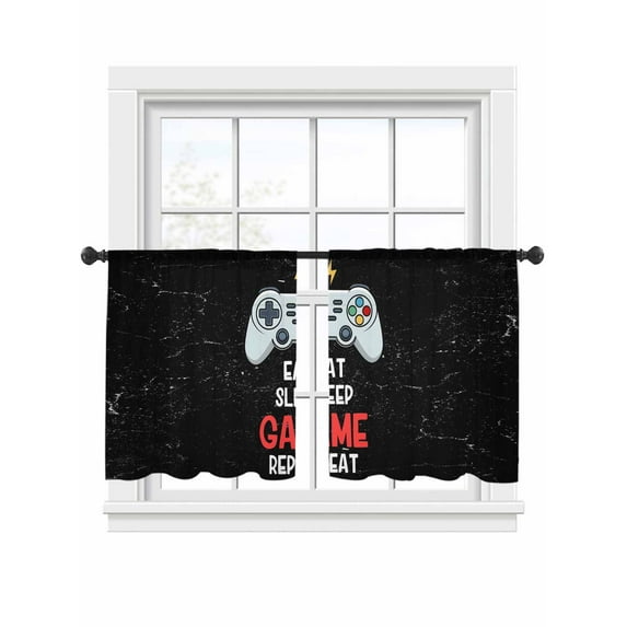 Eat Sleep Game Repeat Sheer Curtains 45 Inch Long 2 Panels, Cartoon ...