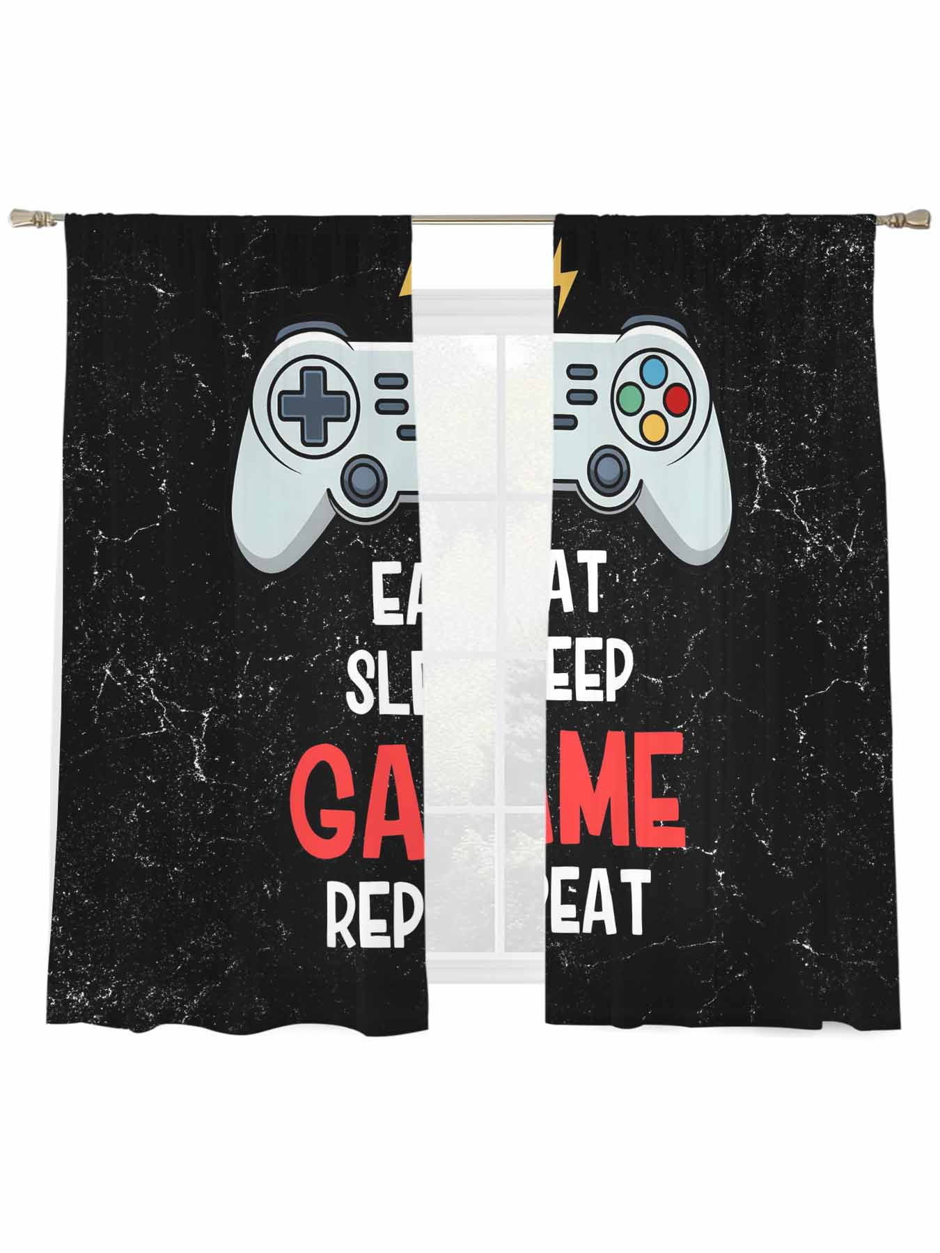 Eat Sleep Game Repeat Sheer Curtains 72 Inch Long 2 Panels, Cartoon Game Consoles Retro Light ...