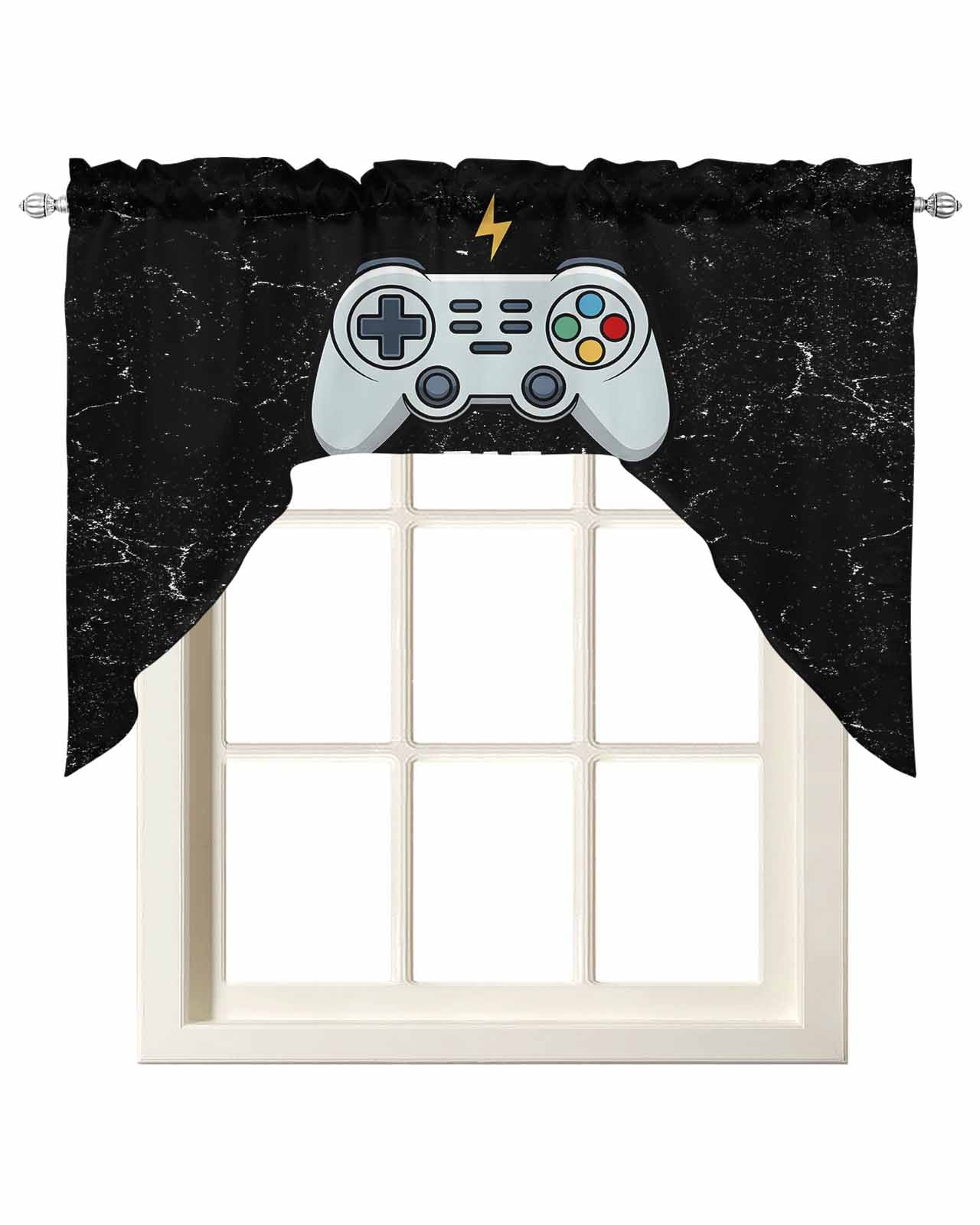 Eat Sleep Game Repeat Swag Valance and Tier Curtains Set Cartoon Game ...