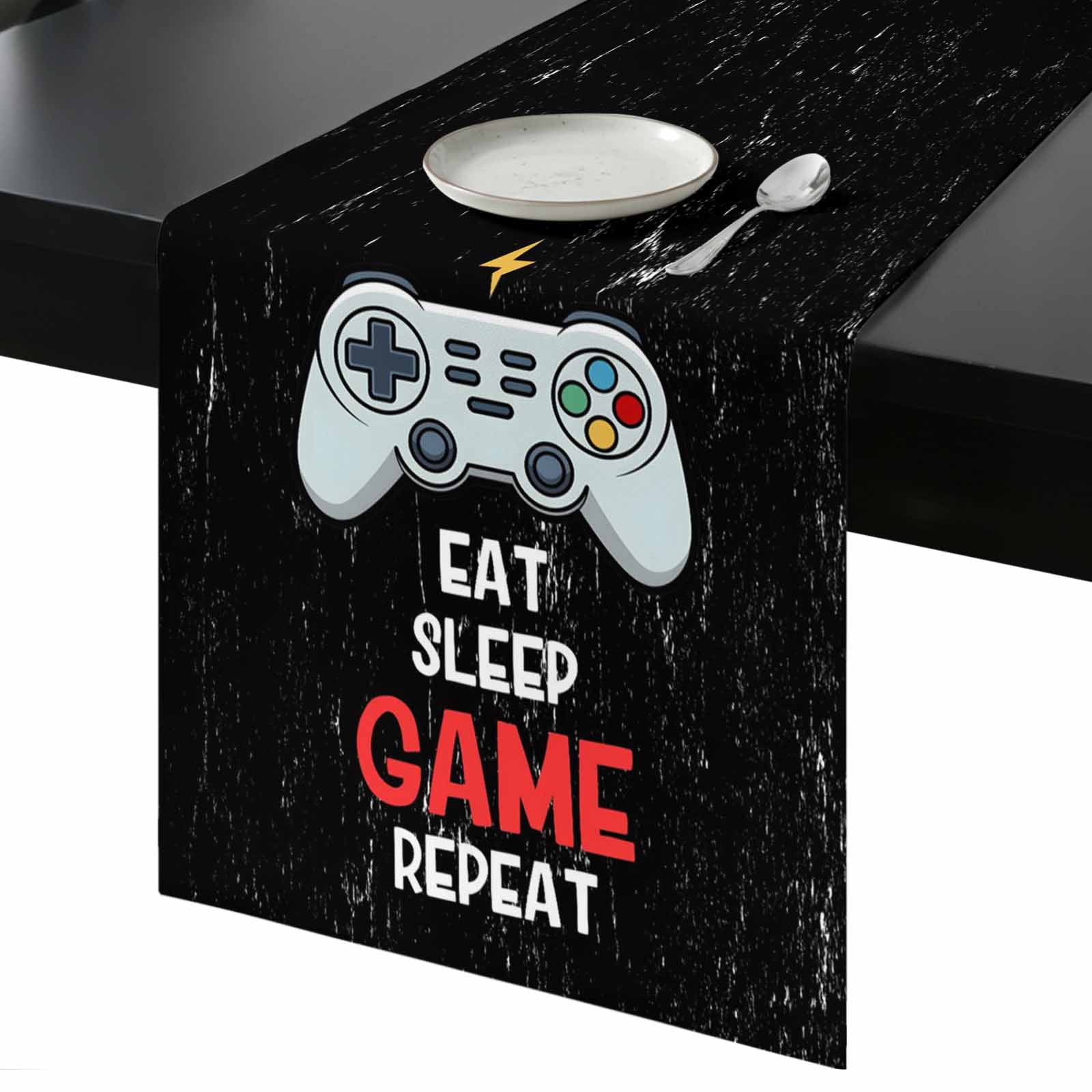 Eat Sleep Game Repeat Table Runner 13x90 Inch Cartoon Game Consoles ...