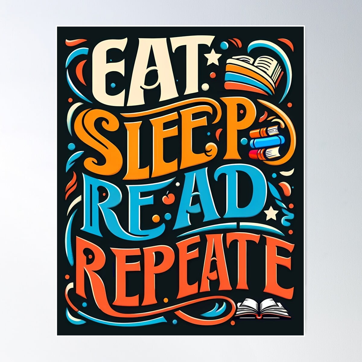 Eat Sleep Read Repeat Poster Wall Art, Modern Wall Decor For Living ...