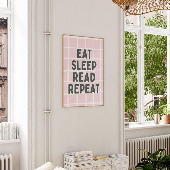 Eat Sleep Read Repeat Retro Library Card Wall Art, Unframed Canvas Size ...