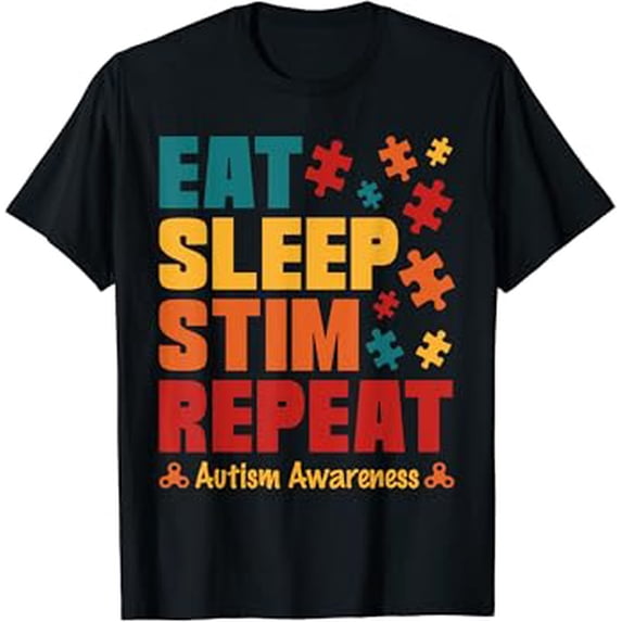 Eat Sleep Stim Repeat Stimming Autism Awareness For Men T-Shirt ...