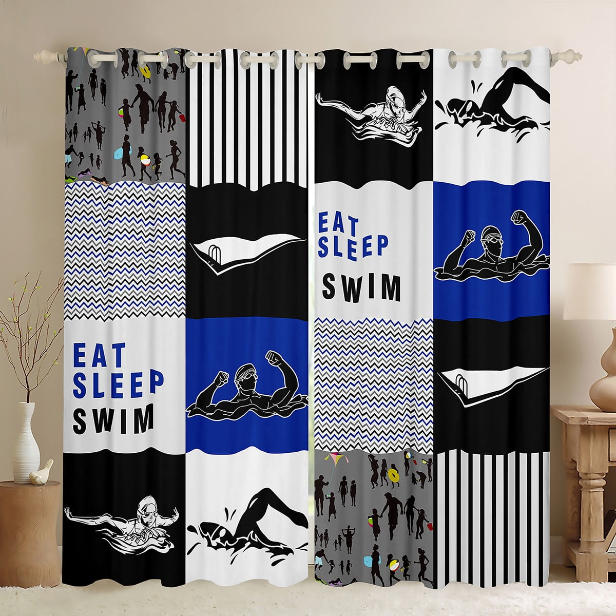 Eat Sleep Swim Curtains,Swimming Themed Blackout Curtains 42x90 Size ...