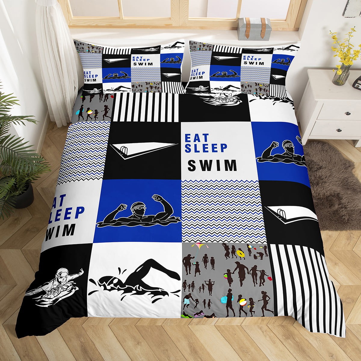 Eat Sleep Swim Duvet Cover,Swimming Themed Bedding Set King Size ...