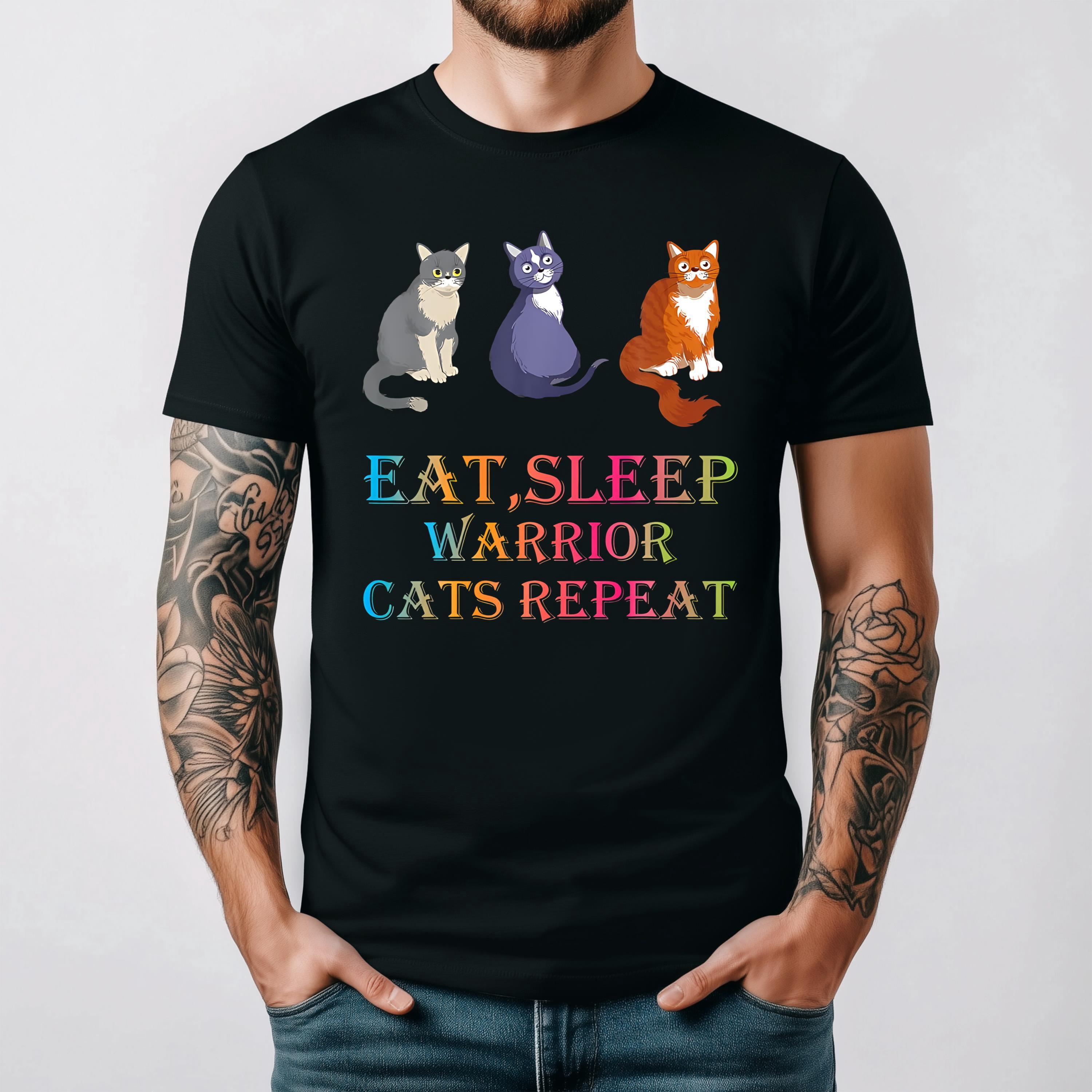 Eat Sleep Warrior Cats Repeat Funny Book Series Cat Lover Graphic T ...