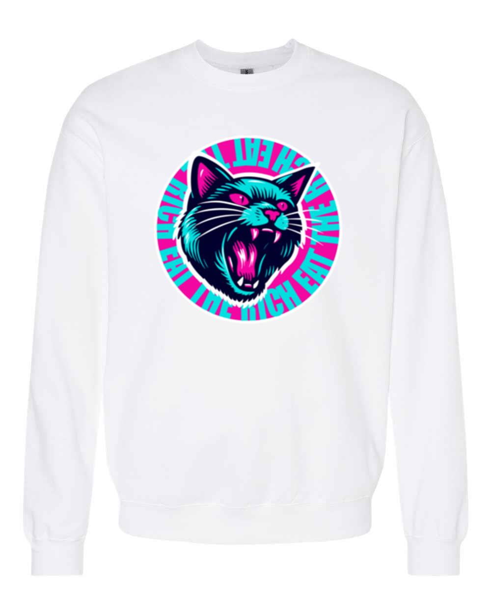 Eat The Rich Angry Cat Turquoise Pink Bold Statement Sweatshirt up to ...
