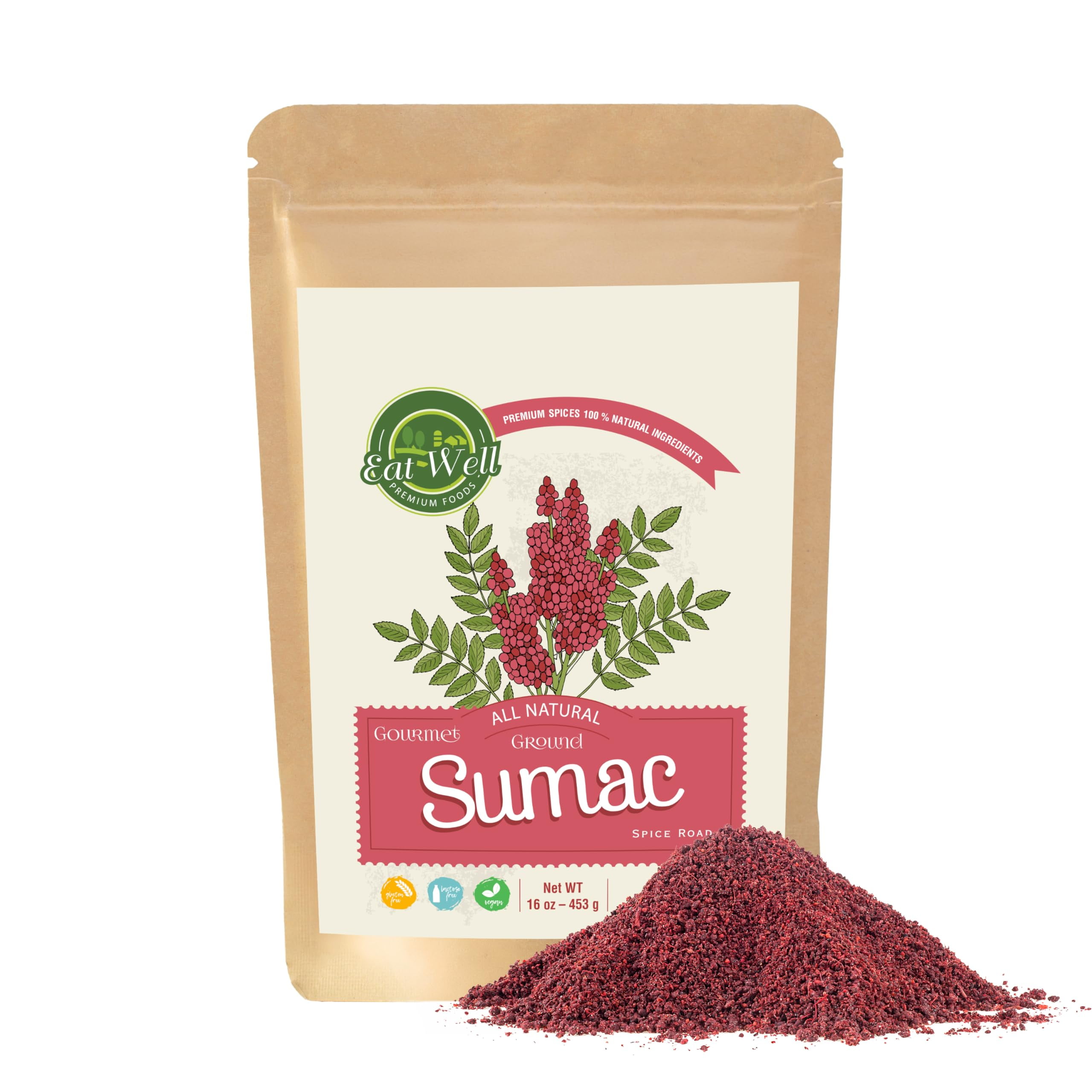 Eat Well Premium Foods SBF3 Sumac Spice Powder 16 Ground Sumac Berries ...