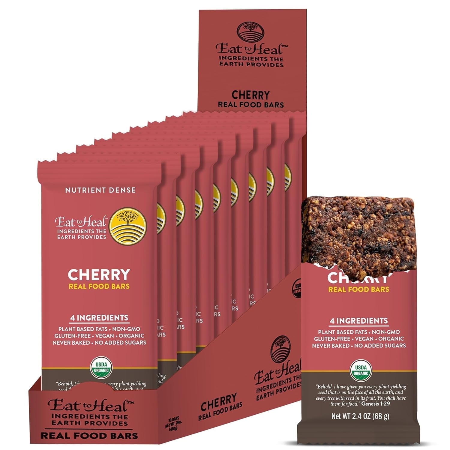 EatToHeal Organic Cherry Snack Bars, Plant-Based, Gluten-Free, 10 Count ...