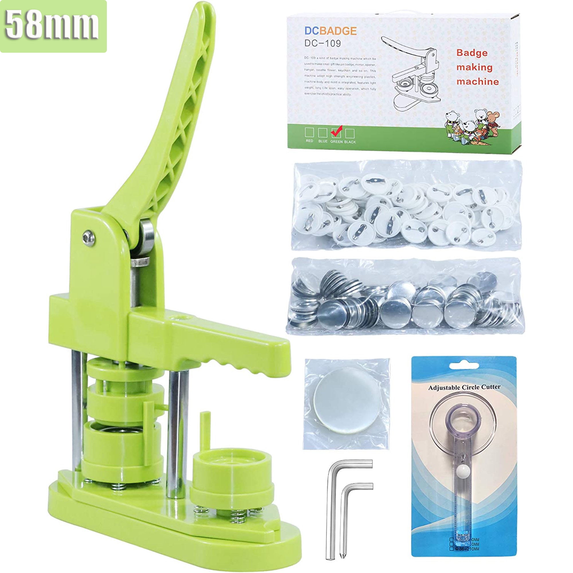 VIFERR 58mm Button Maker Machine, Press with 100 Parts, DIY Badge Tool ...