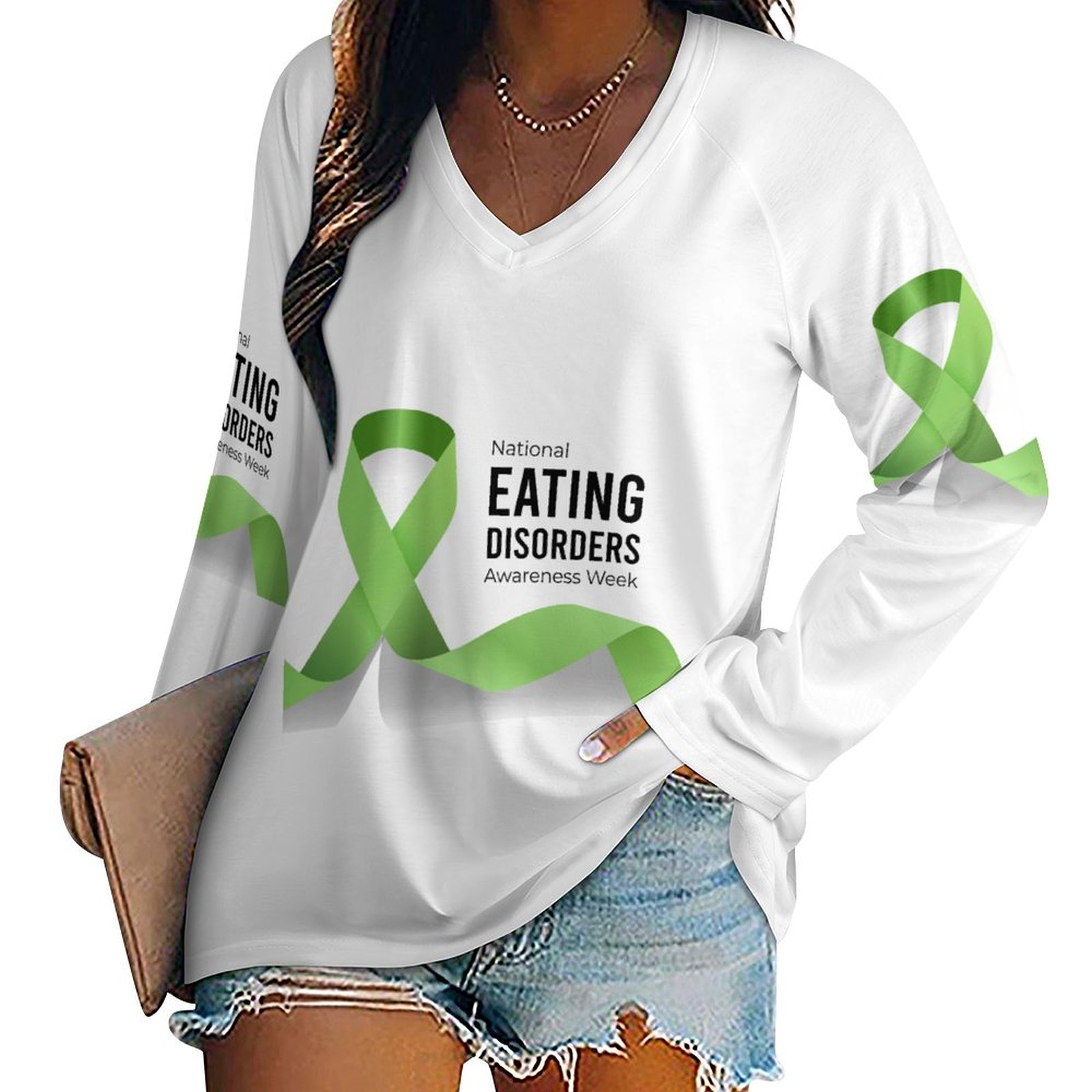 Eating Disorder Awareness Week Women's Long Sleeve Shirts Casual V Neck ...