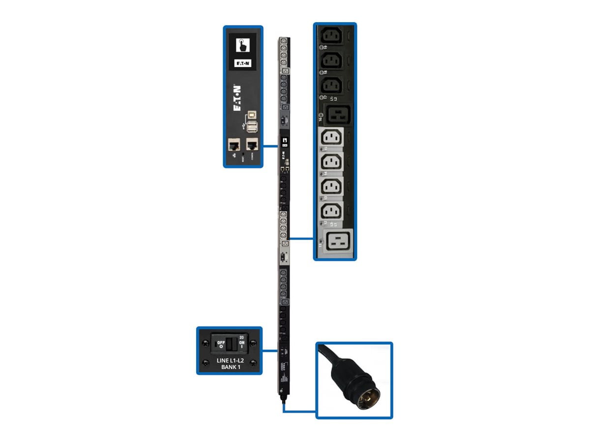 Eaton 10kW 200-240V 3PH Switched PDU, LX Interface, Gigabit, 30 Outlets ...