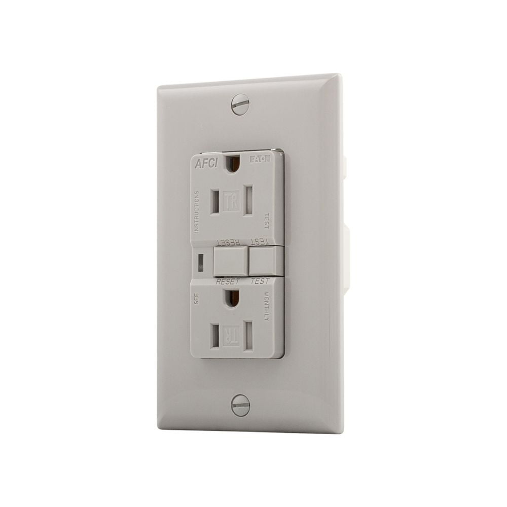 Eaton AFCI receptacle, TRAFCI15GY, Grey finish, Visual Trip Indicator ...