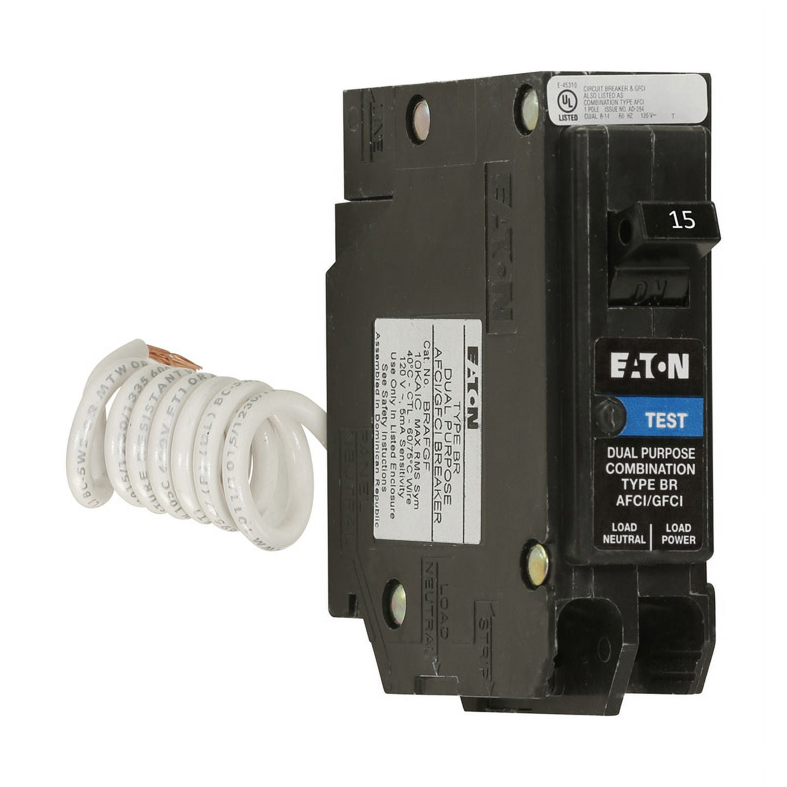 Eaton BR 15A Single-Pole Short Body AFCI/GFCI Breaker BRN115DF ...