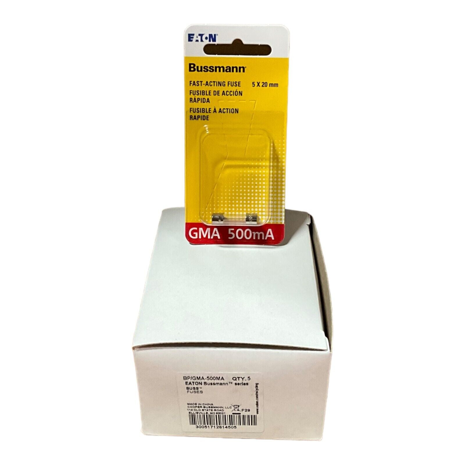 Eaton Bussman (2-Pack) Fast-Acting Fuse 5 x 10mm GMA 500mA - 4 Fuses ...