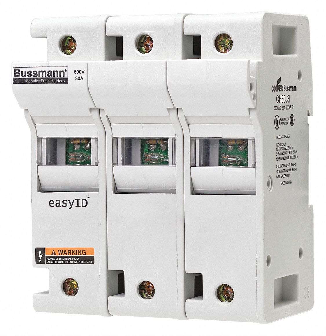 Eaton Bussmann Fuse Block,0 to 30A,Class J,3 Pole CH30J3I - Walmart.com