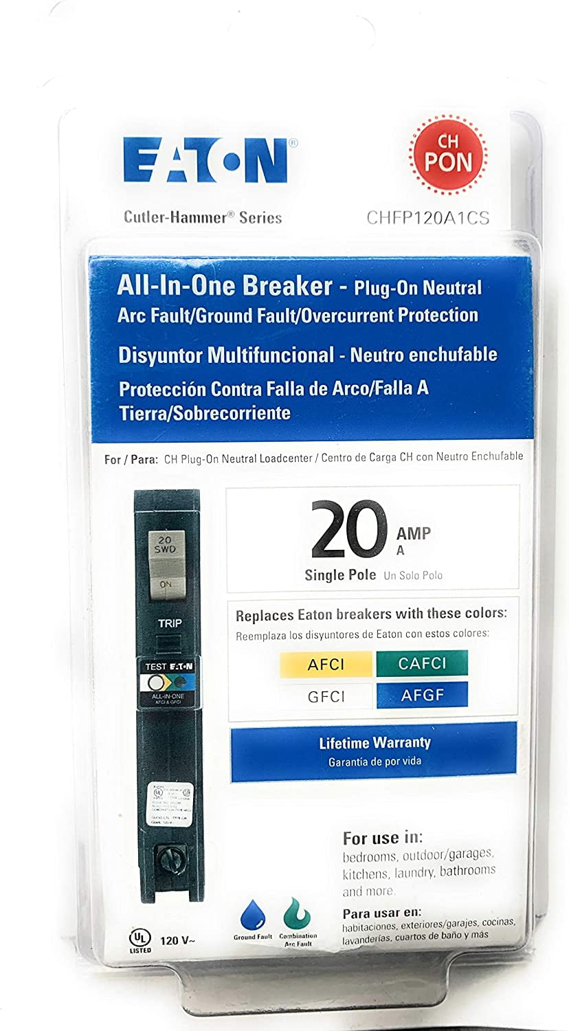EATON 20A 1P 10kA@120V Plug-On Dual Function AFCI/GFCI Electrical ...