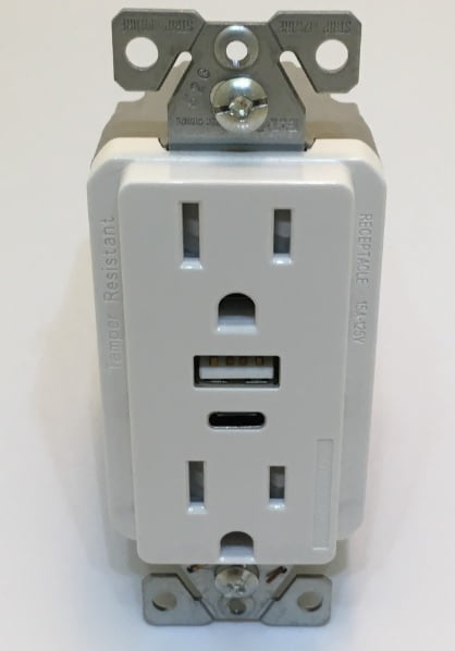 Eaton / Cooper TRUSBAC15W-BOX USB A&C Charger w/ Duplex Receptacle ...