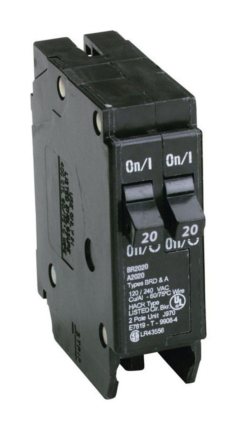Eaton Corporation Br2020 Single Pole Tandem Circuit Breaker, 120V, 2-20 ...